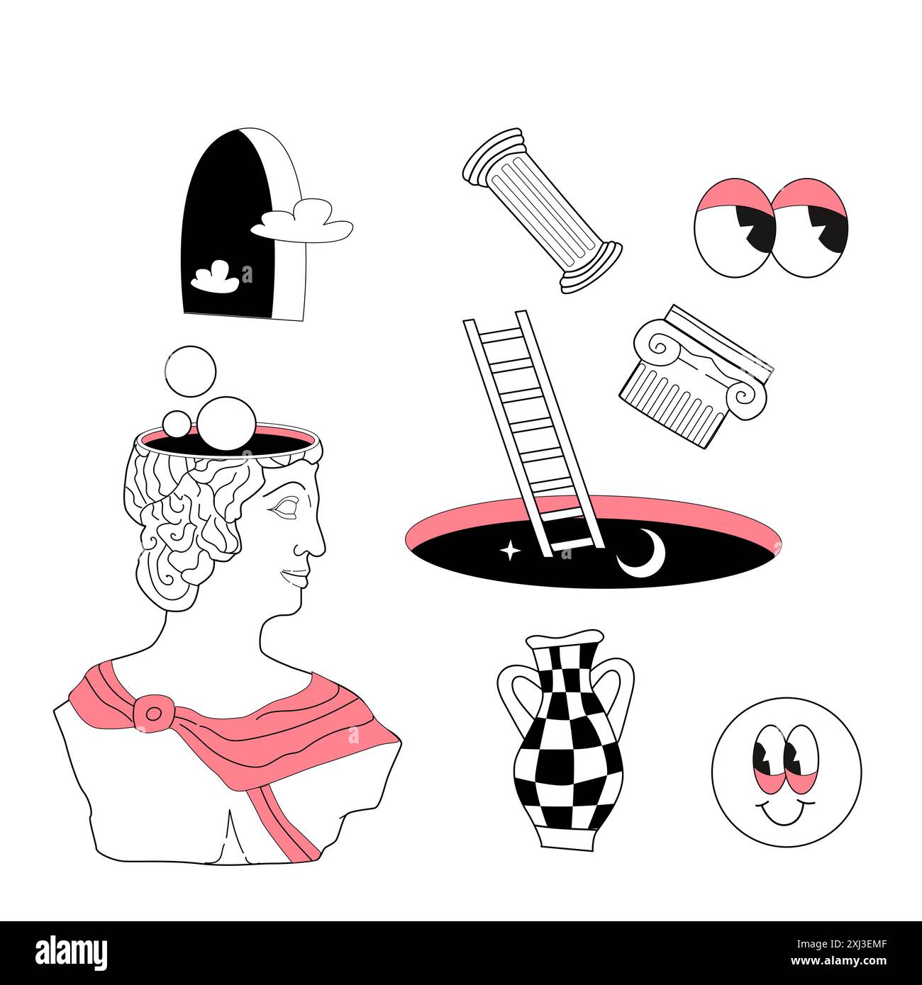 Surrealism elements set with abstract greek ancient sculptures. Vector ...