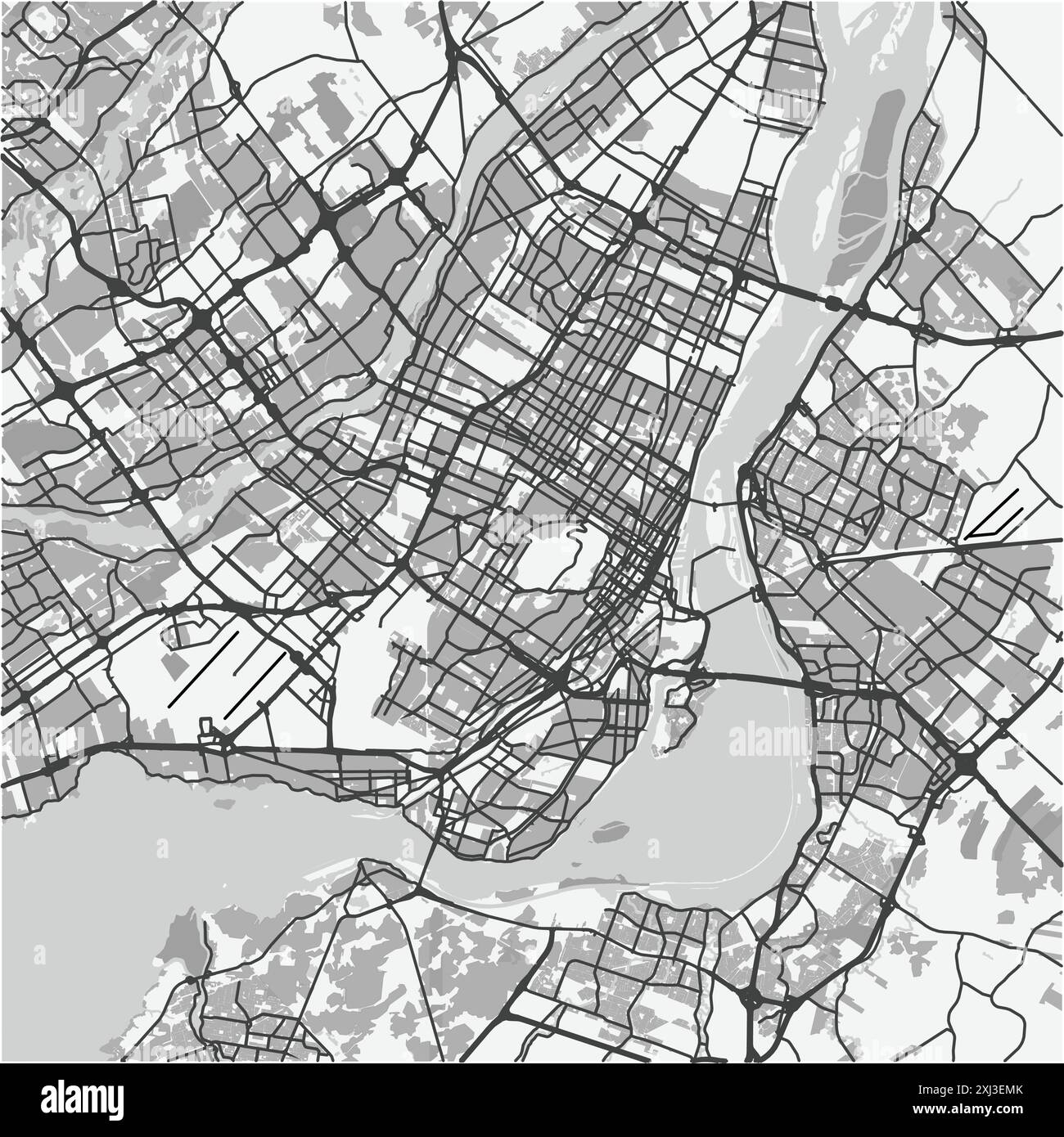Map of Montreal in Canada in grayscale. Contains layered vector with ...