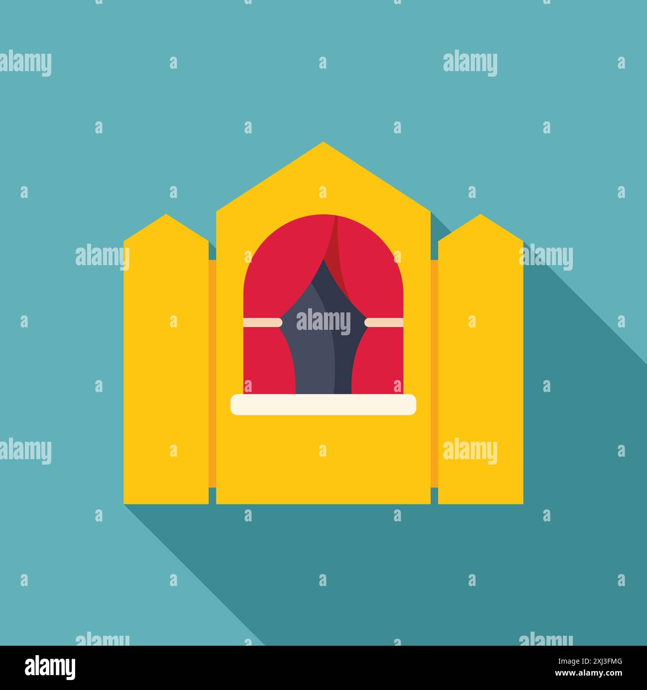 Puppet theater stage with red curtains is waiting for the play to start ...