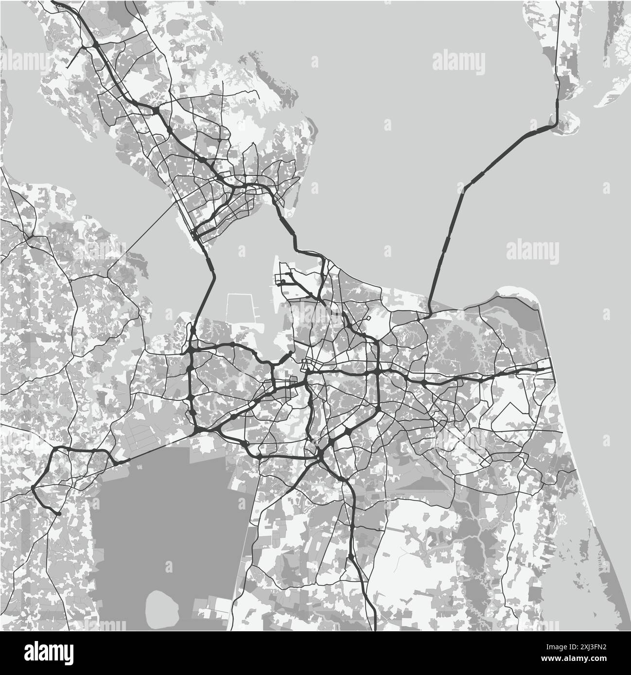 Map of Virginia Beach in Virginia in grayscale. Contains layered vector ...
