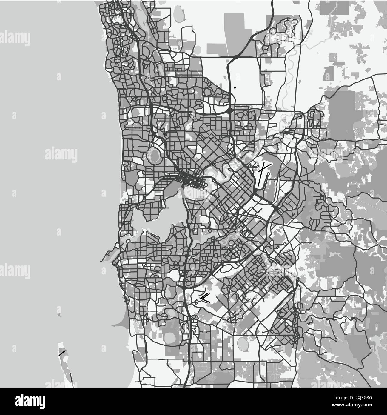 Map of Perth in Australia in grayscale. Contains layered vector with ...