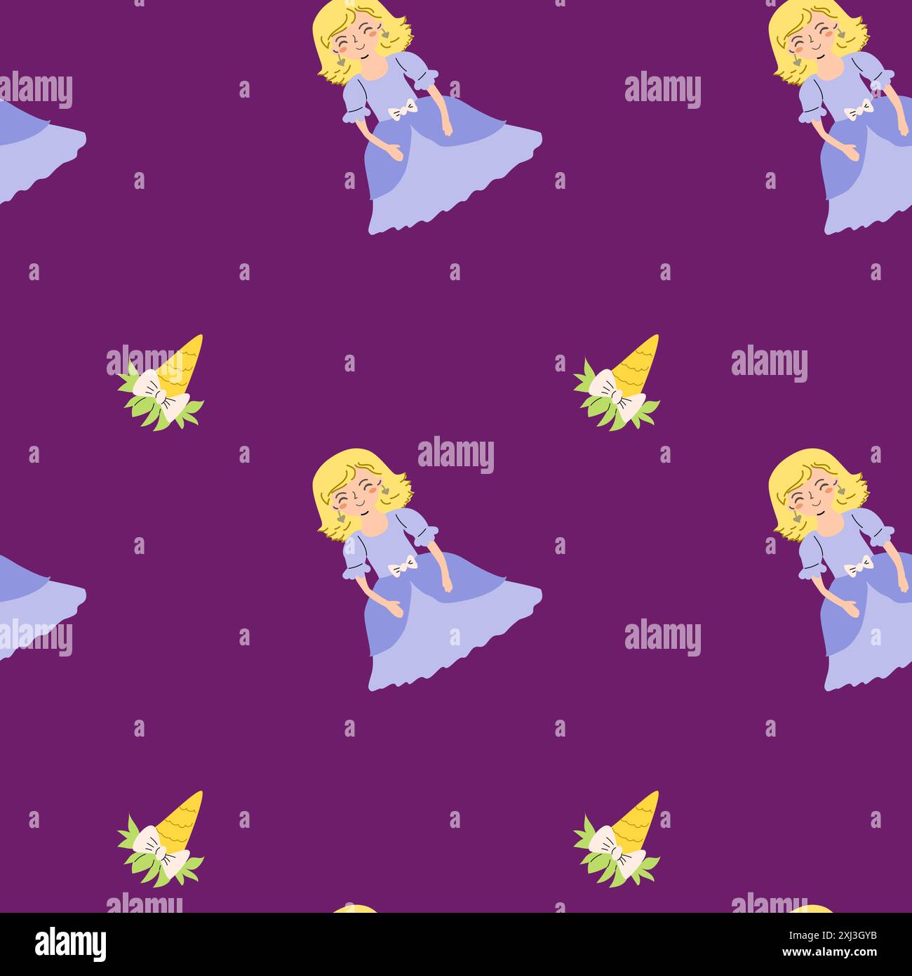 Childrens fairy pattern with princess and castle. Cute fantasy world ...