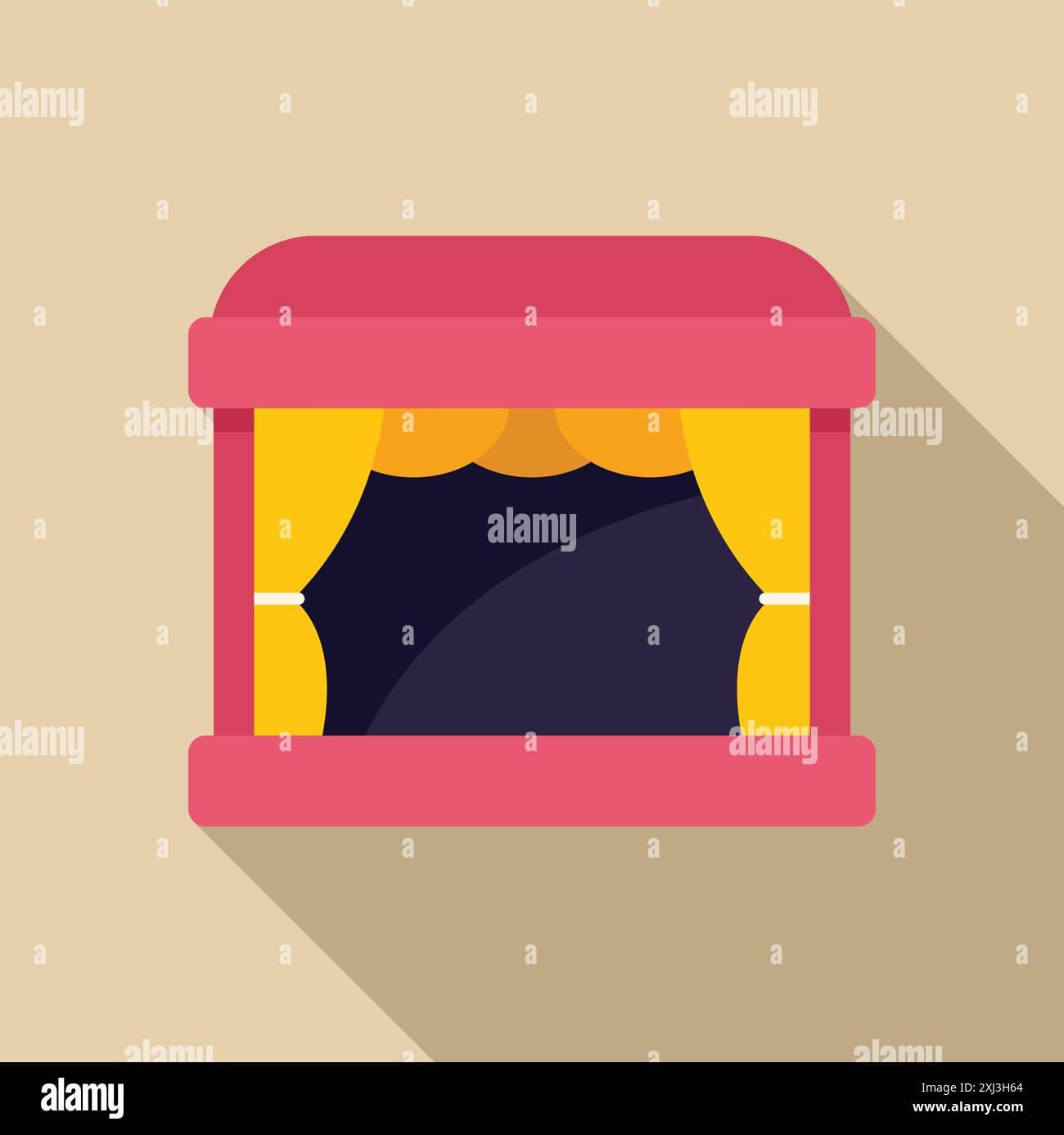 Pink puppet theater stage with yellow curtains closed, flat design ...