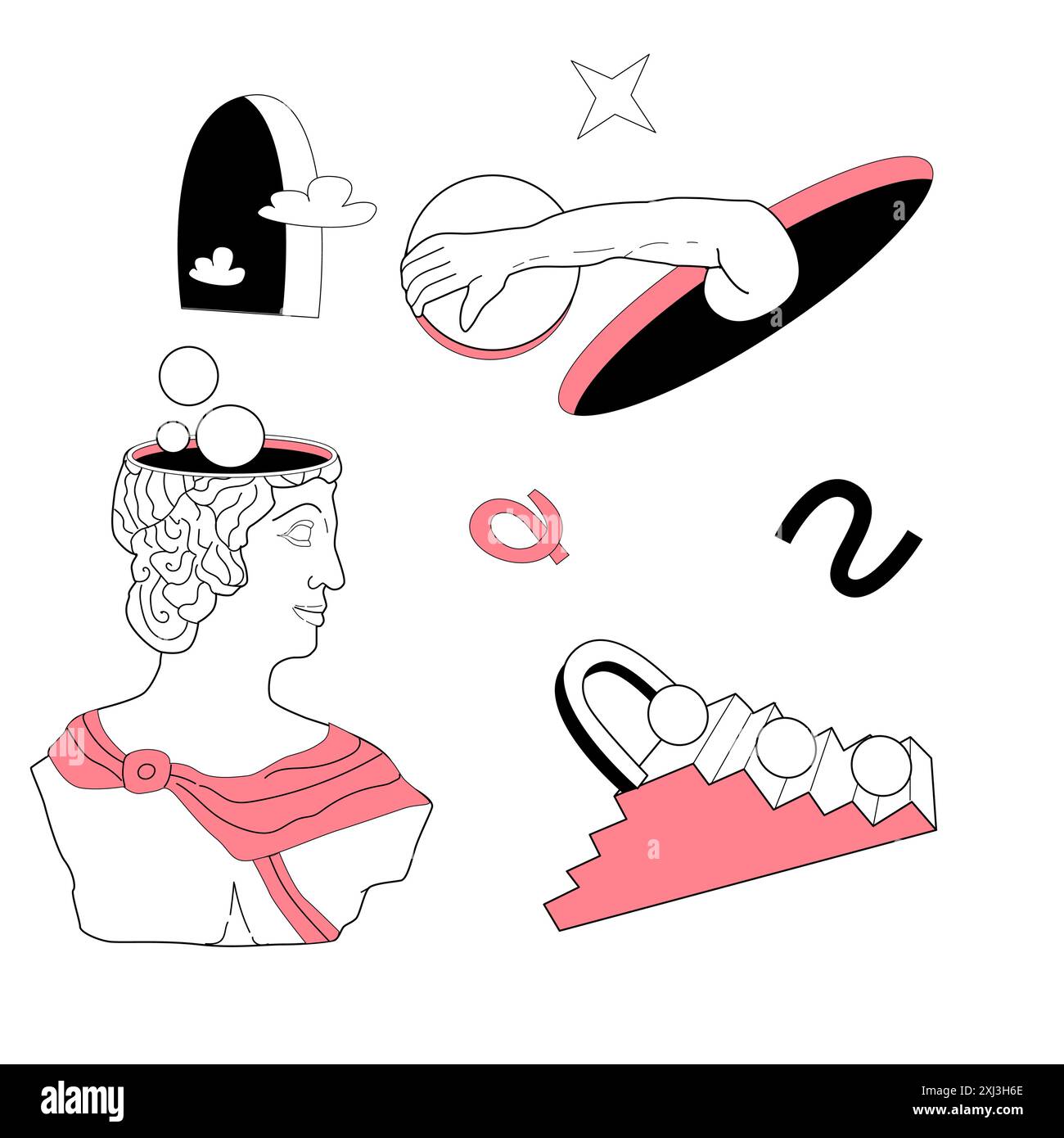 Surrealism elements set with abstract greek ancient sculptures. Vector ...
