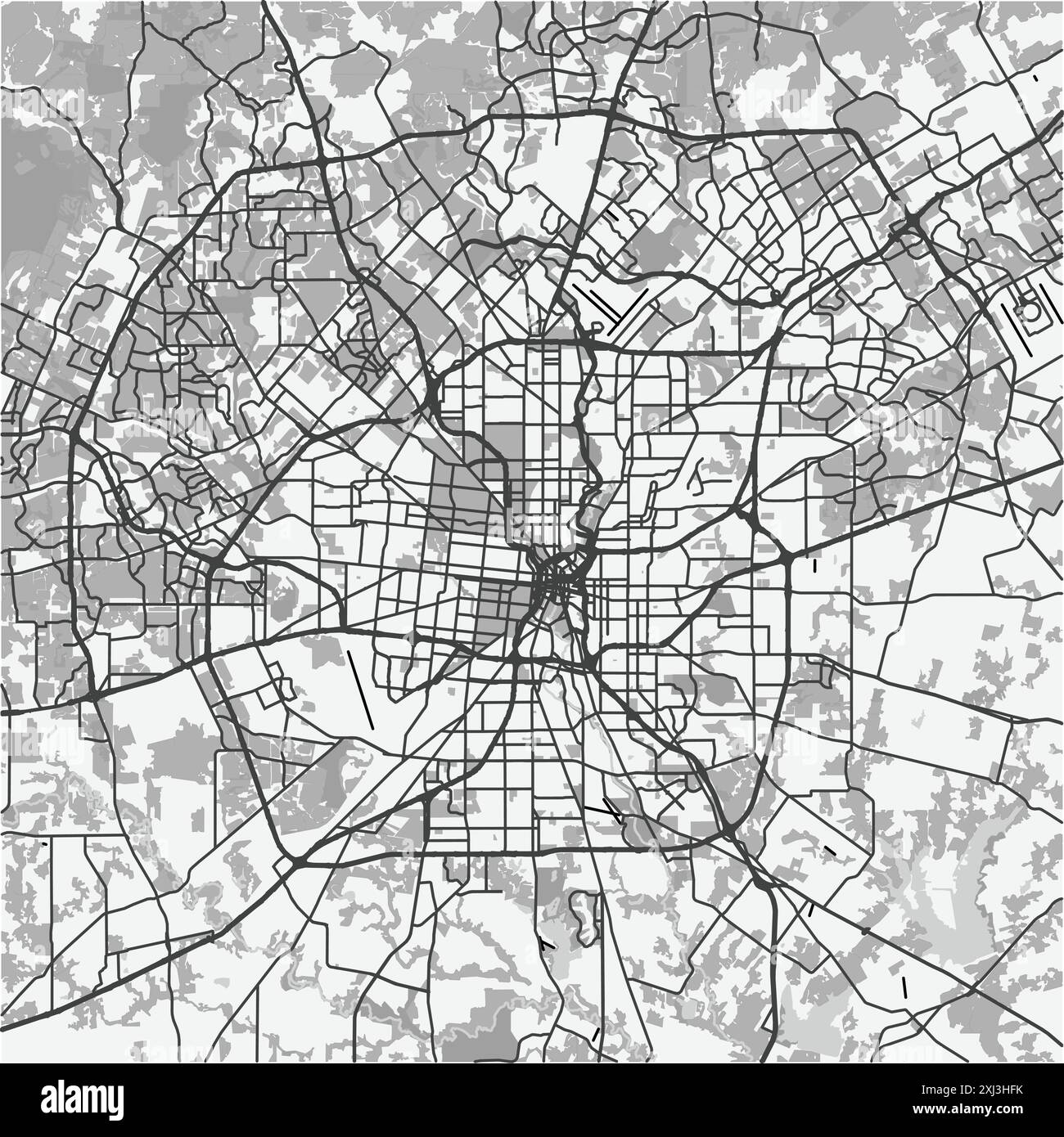 Map of San Antonio in Texas in grayscale. Contains layered vector with roads water, parks, etc ...