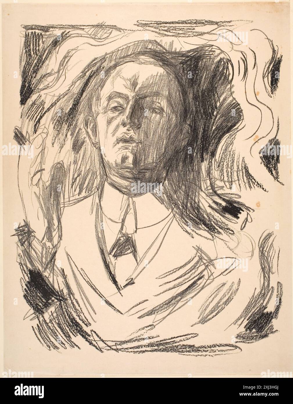 Lithograph self-portrait by Edvard Munch showing the artist with a ...