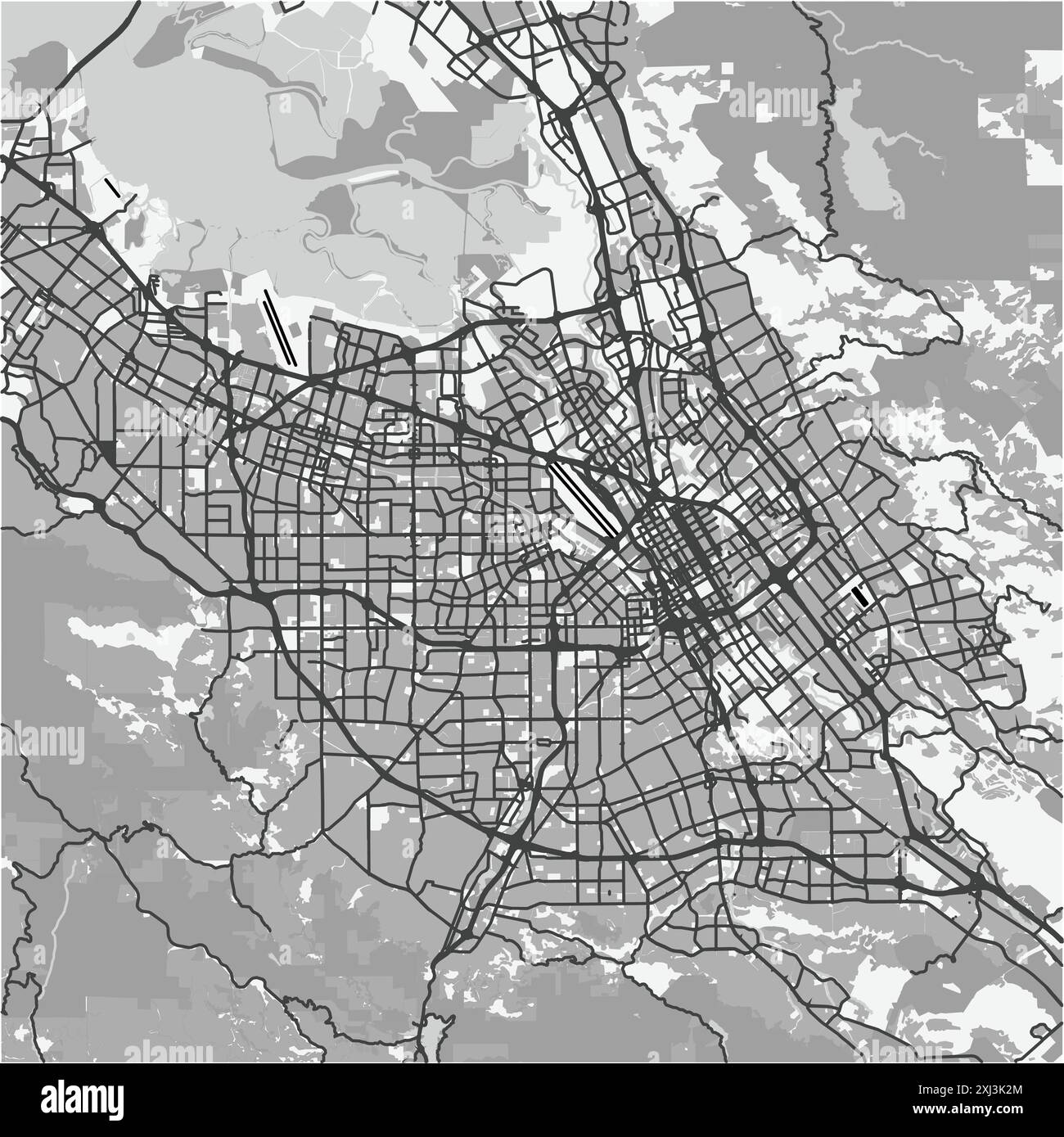 Map of San Jose in California in grayscale. Contains layered vector ...