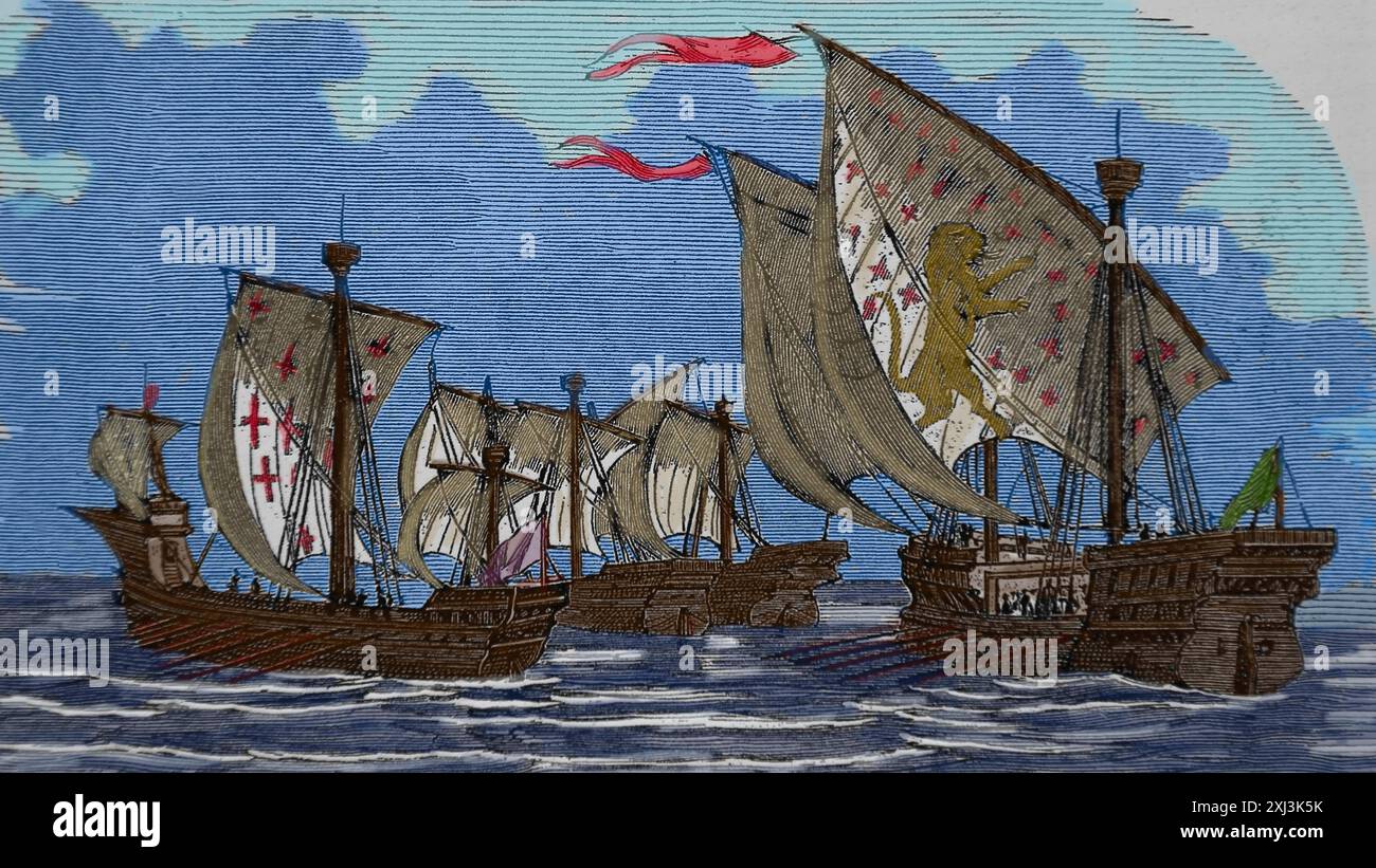 Europe. Medieval period. French vessel. 12th century. Engraving Stock ...