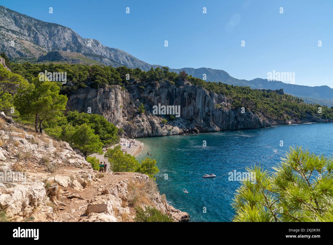 Beautiful panorama of the Adriatic, a secluded beach with tourists ...