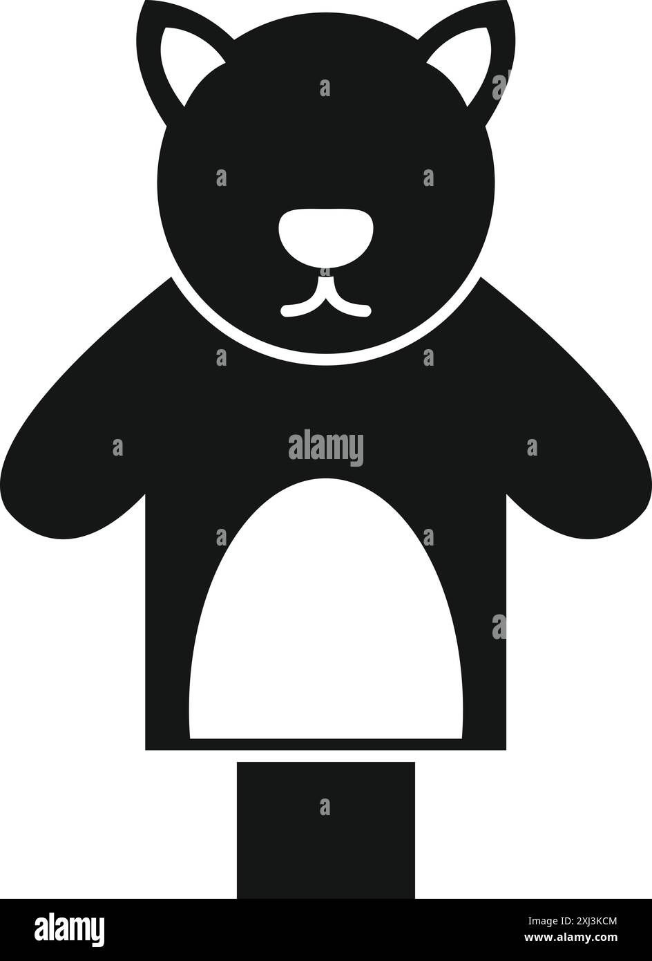 Simple black and white icon of a cat puppet show character standing on ...