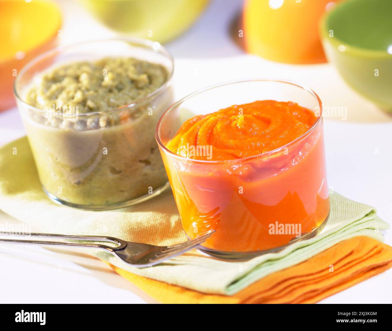 carrot and string bean purees Stock Photo - Alamy