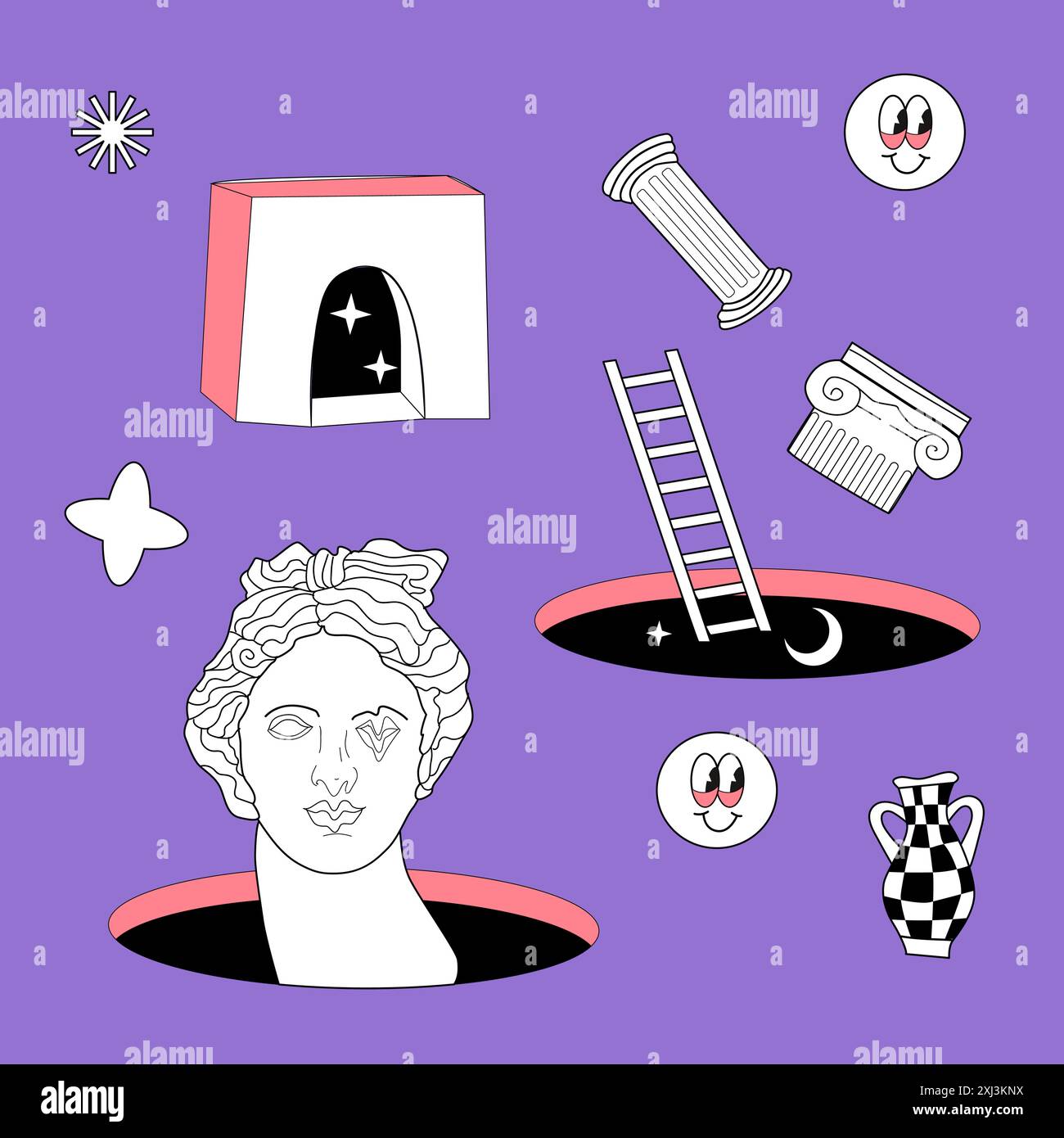 Surrealism elements set with abstract greek ancient sculptures. Vector ...