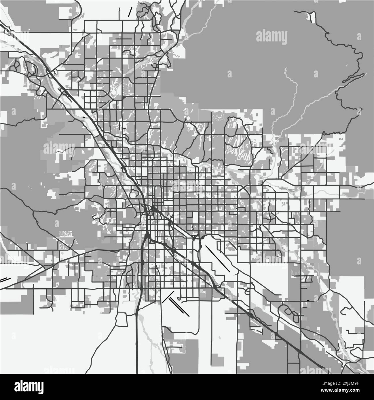 Map of Tucson in Arizona in grayscale. Contains layered vector with ...