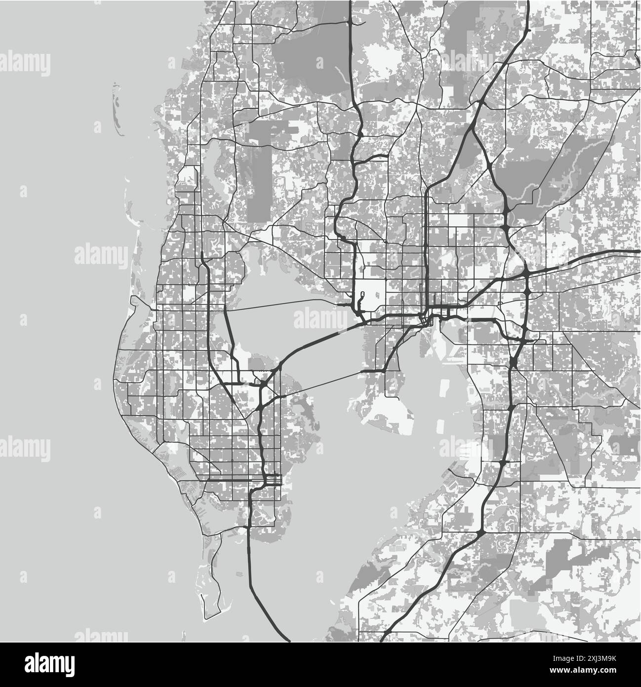 Map of Tampa in Florida in grayscale. Contains layered vector with ...