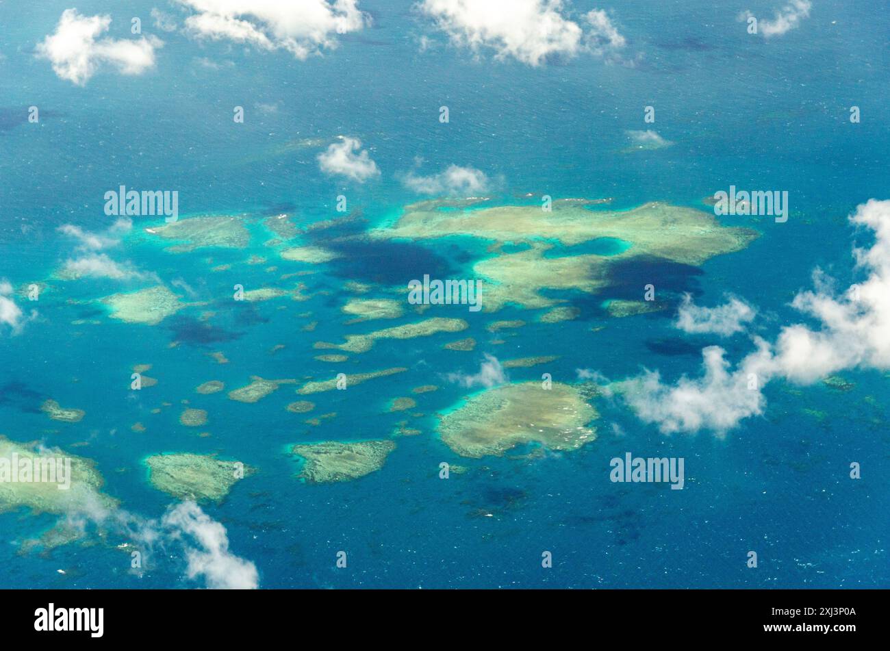 Aerial view on Great Barrier Reef on the way from Cairns to Lizard ...