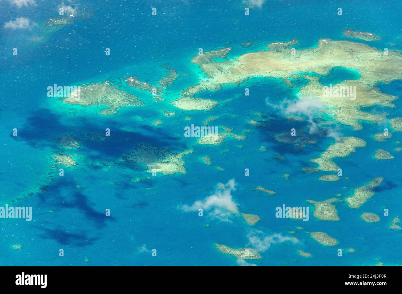 Aerial view on Great Barrier Reef on the way from Cairns to Lizard ...