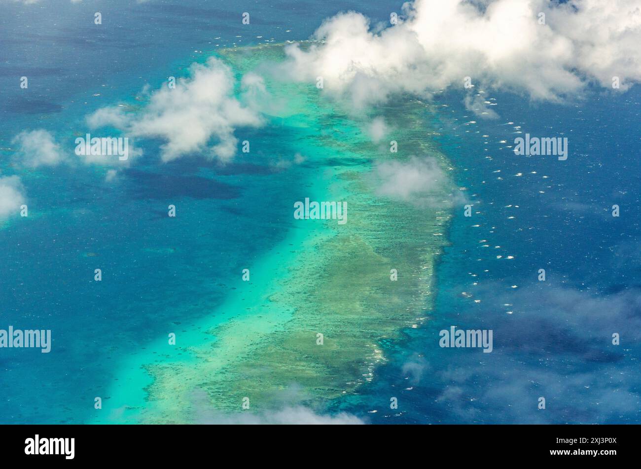 Aerial view on Great Barrier Reef on the way from Cairns to Lizard ...