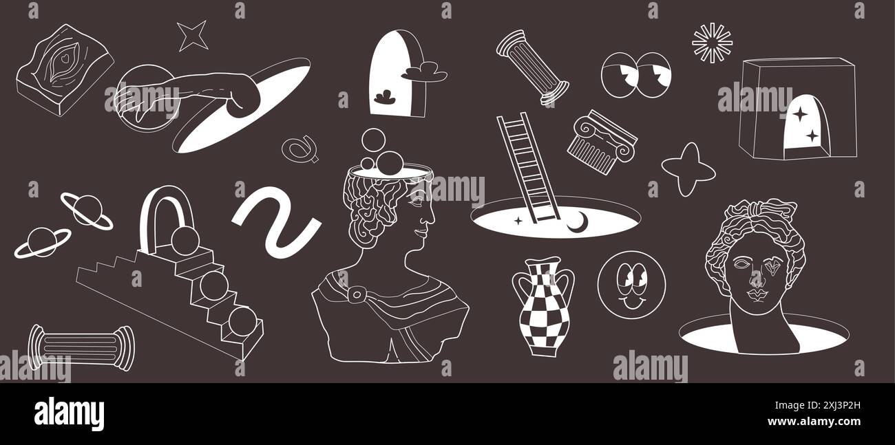 Surrealism elements set with abstract greek ancient sculptures. Vector ...