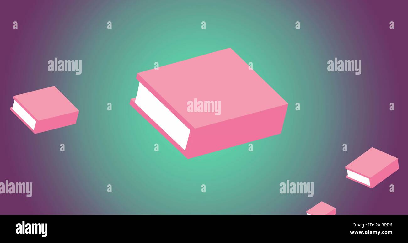 Image of multiple book icons floating against copy space on purple and ...