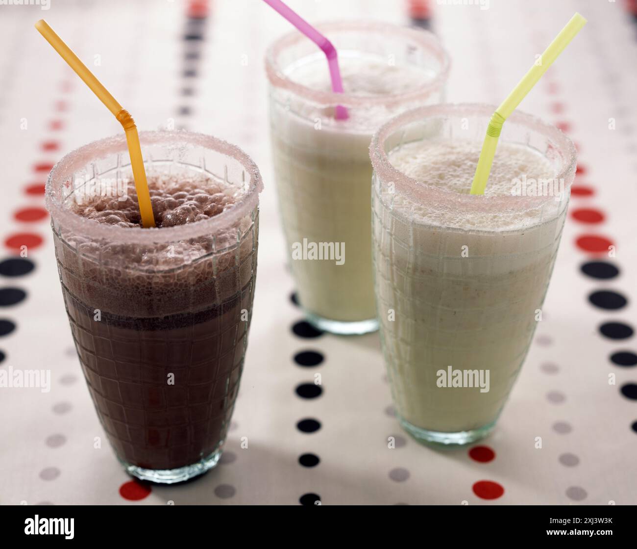 chocolate, vanilla and banana milkshakes (filmed recipe: final Stock ...