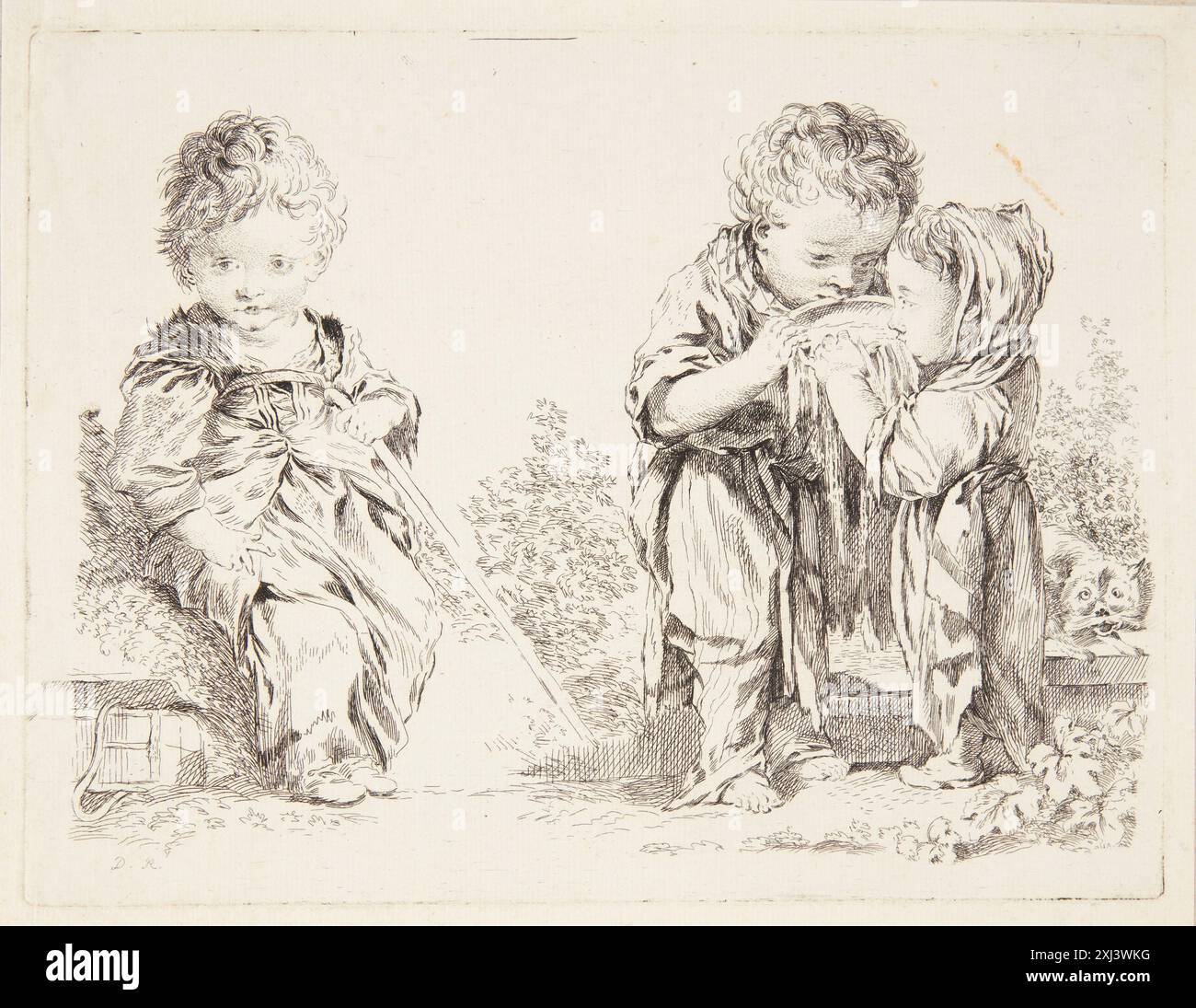 Child sitting on a lump of earth and the little milk drinkers Boucher ...