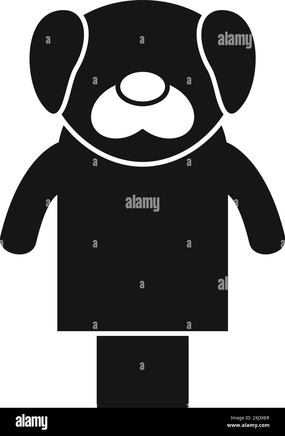 Black and white simple illustration of a dog hand puppet standing on ...