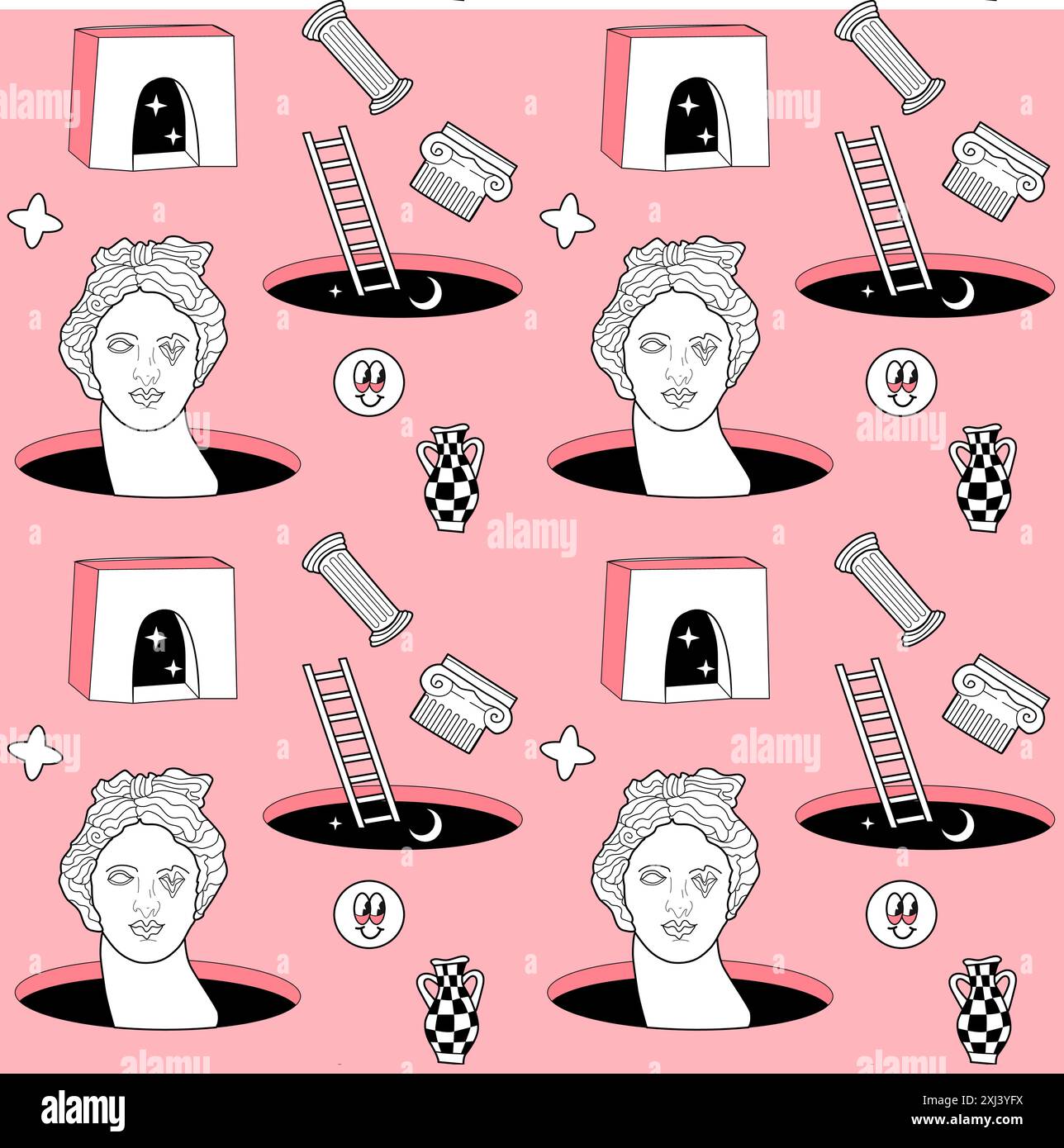 Surrealism elements pattern with abstract greek ancient sculptures ...