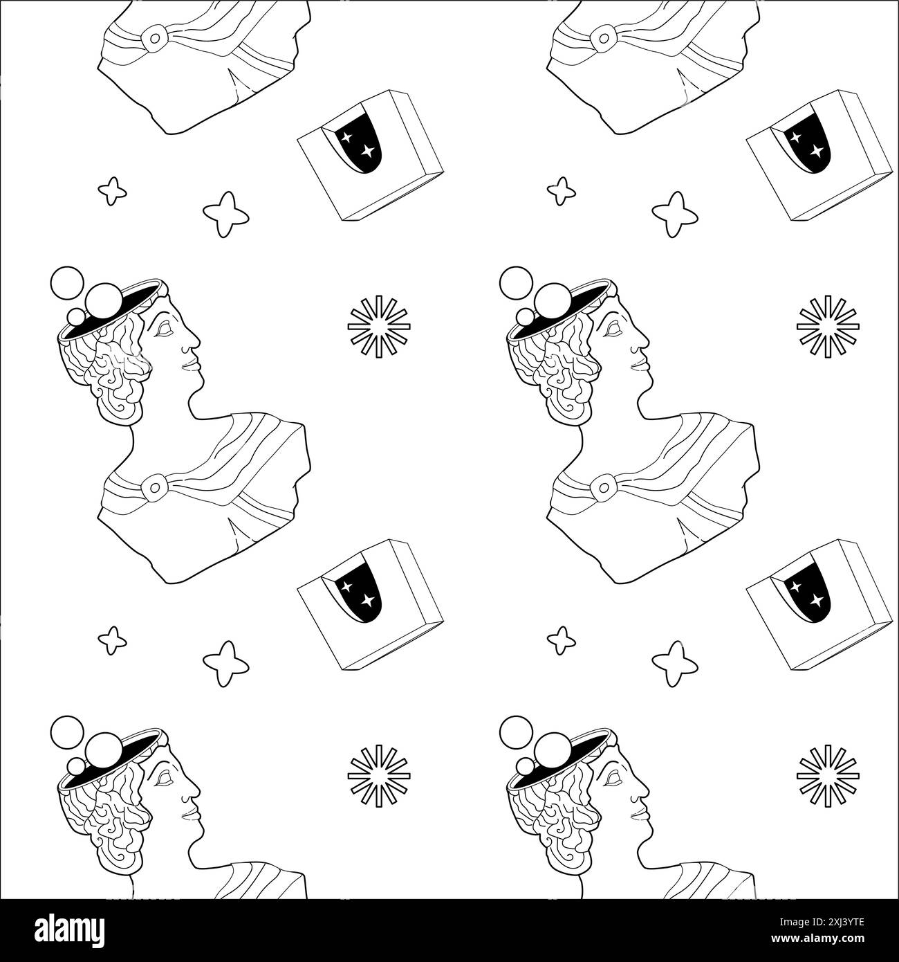 Surrealism elements pattern with abstract greek ancient sculptures ...