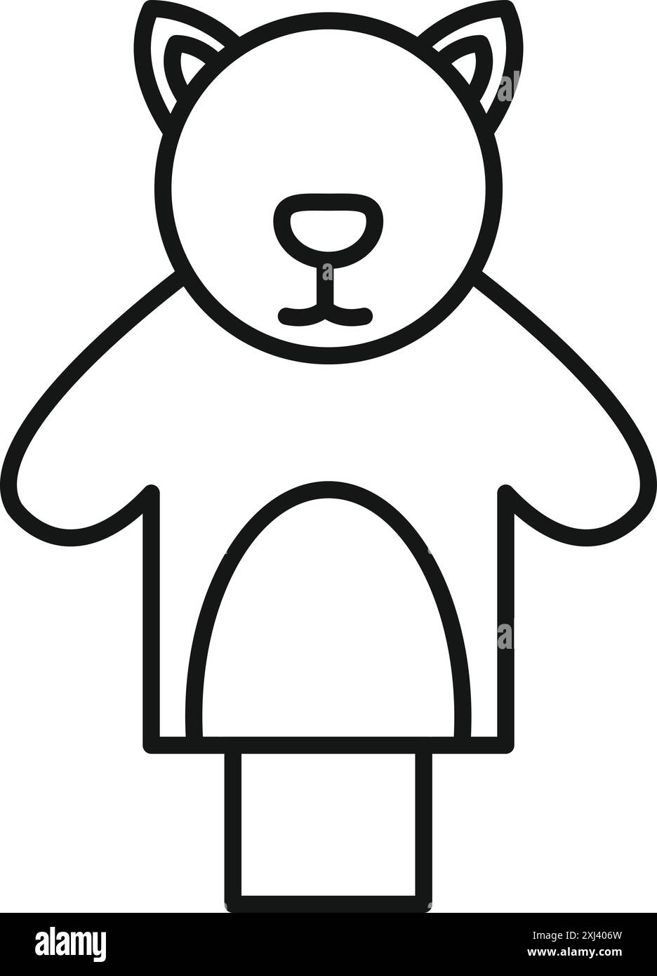 Line drawing of a cat finger puppet toy entertaining children playing ...
