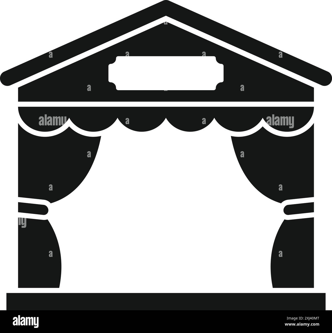 Simple black and white icon representing a theater stage with curtains ...