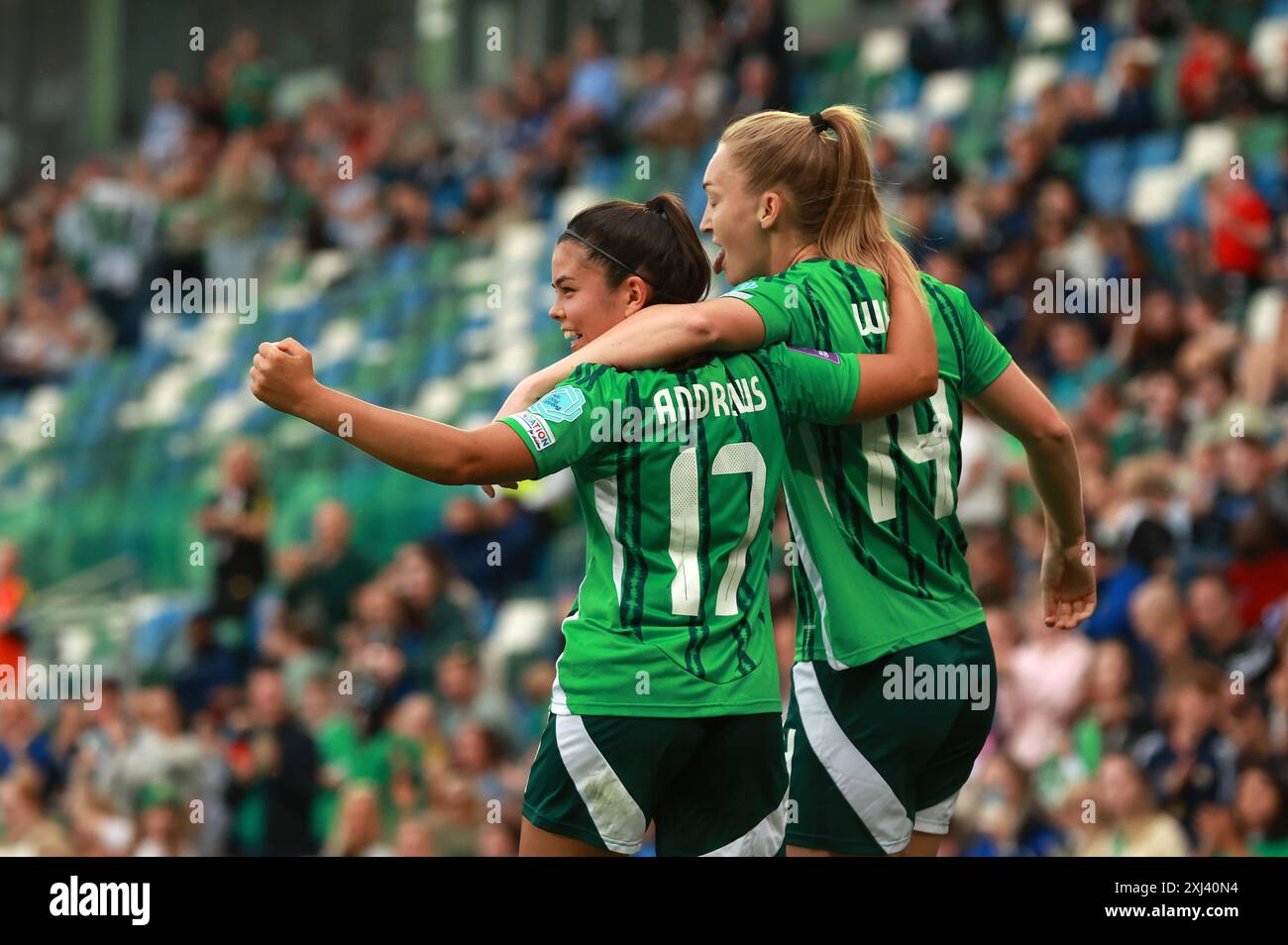 Northern Ireland's Lauren Wade (right) celebrates with teammate Joely ...