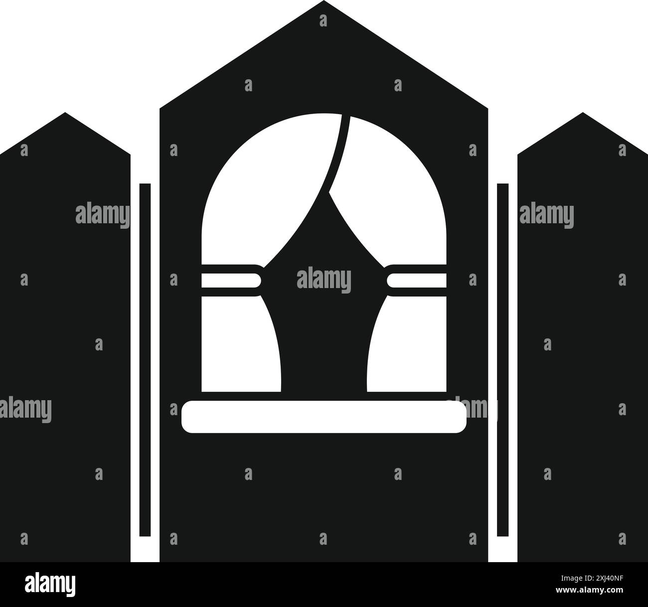 Puppet show booth with curtains open revealing an empty stage, icon in ...