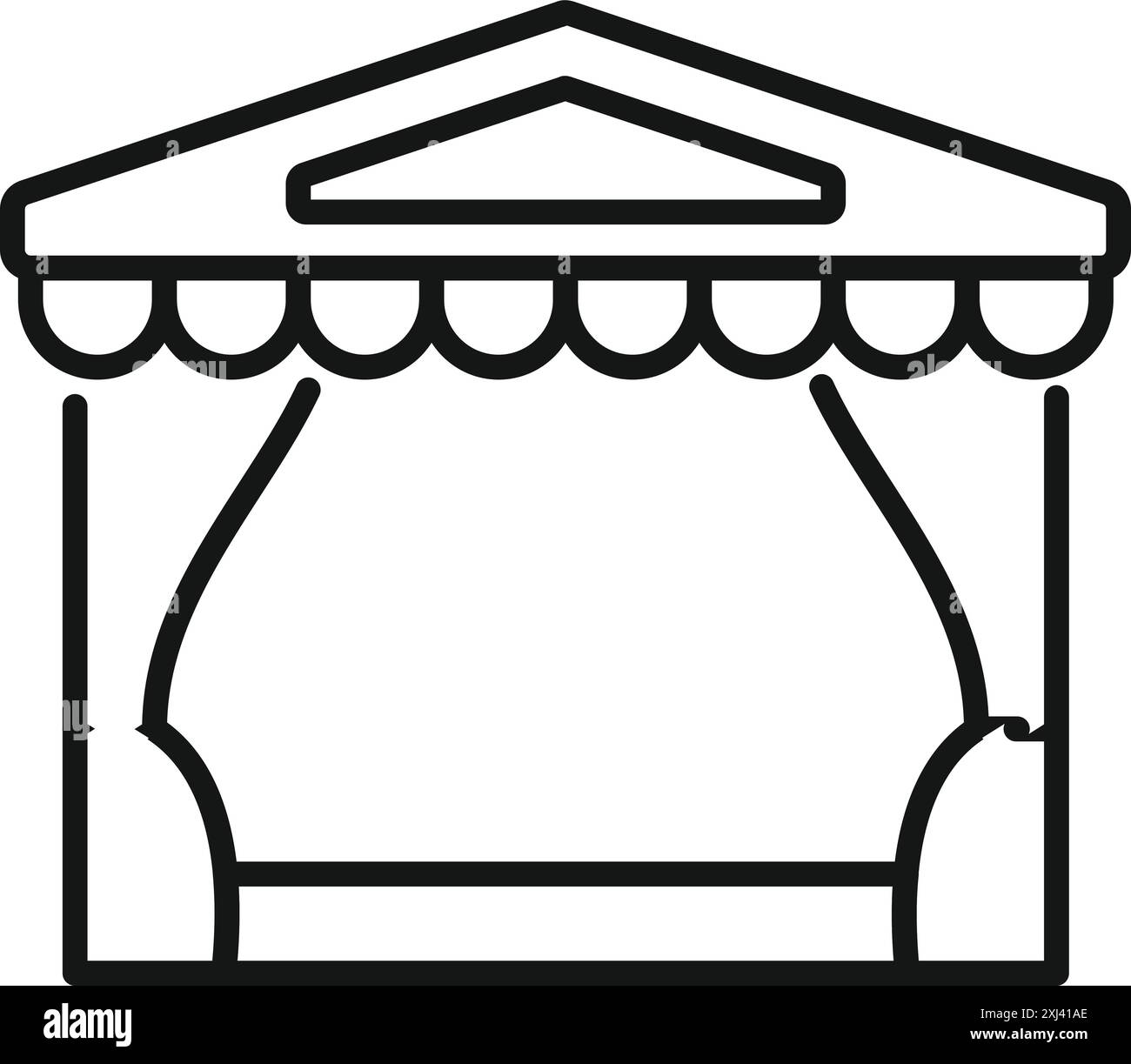 Line drawing of a simple street food stall with awning and curtains ...