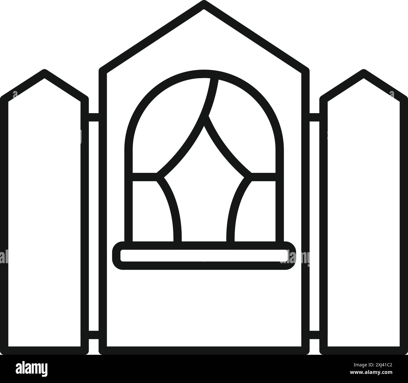 Simple line drawing of a small medieval window with curtains, perfect ...