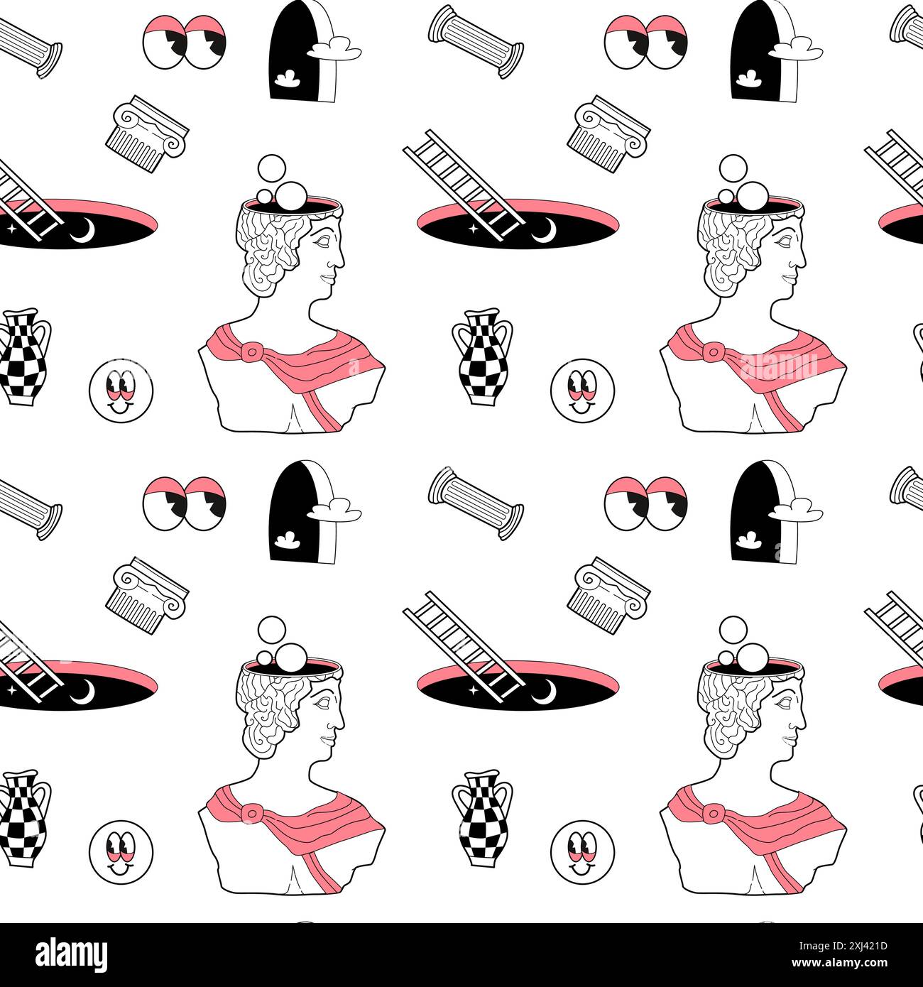 Surrealism elements pattern with abstract greek ancient sculptures ...