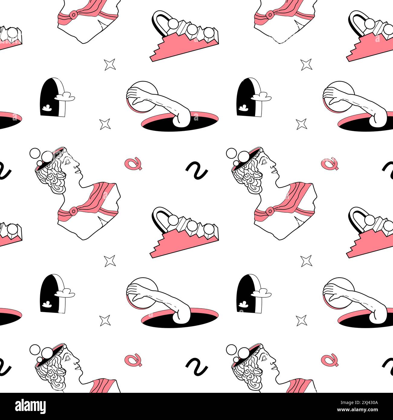 Surrealism elements pattern with abstract greek ancient sculptures ...