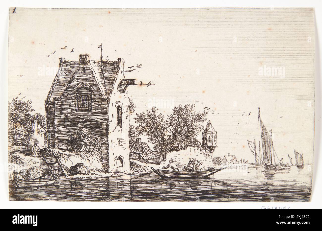 Tower at a river Waterloo, Anthonie 1608 - 1690 Etching, Print The ...