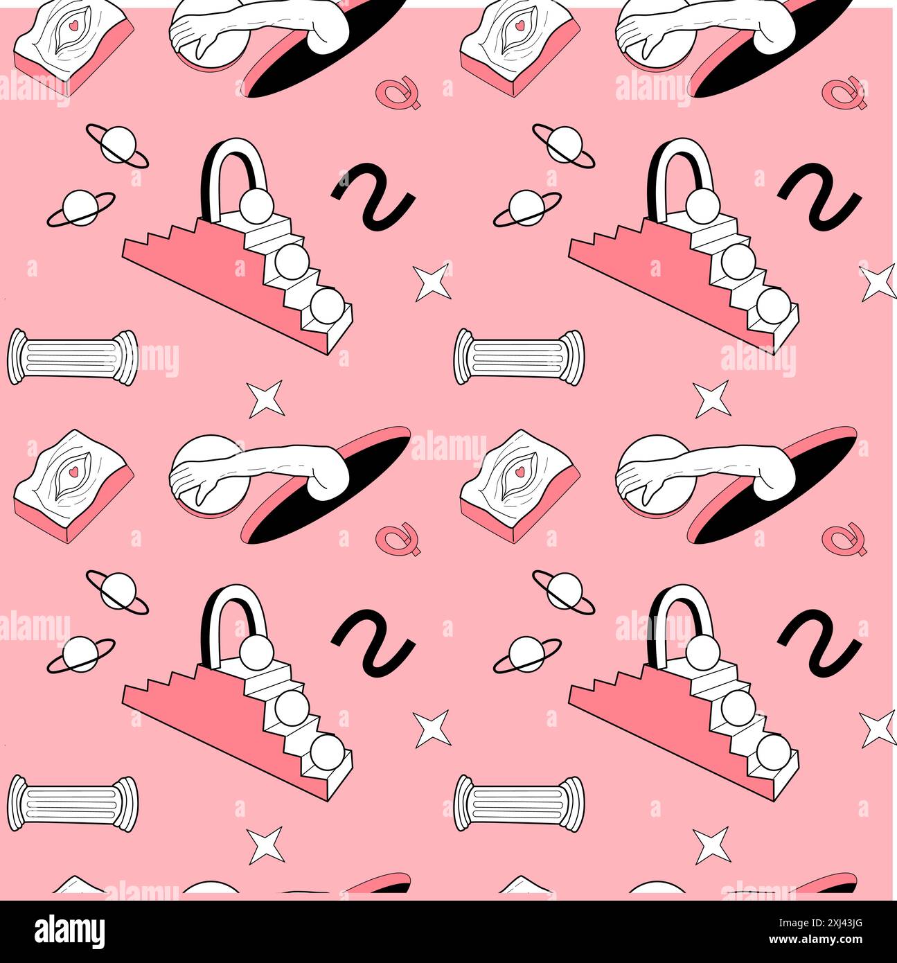 Surrealism elements pattern with abstract greek ancient sculptures ...