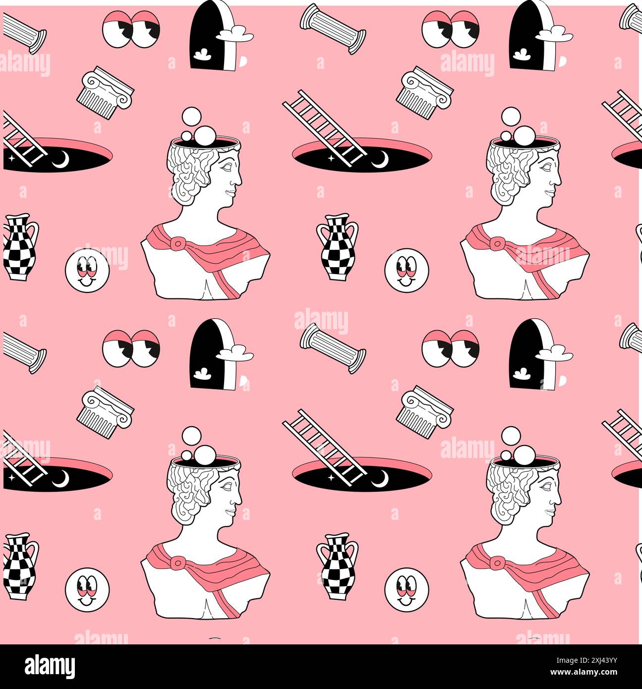 Surrealism elements pattern with abstract greek ancient sculptures ...