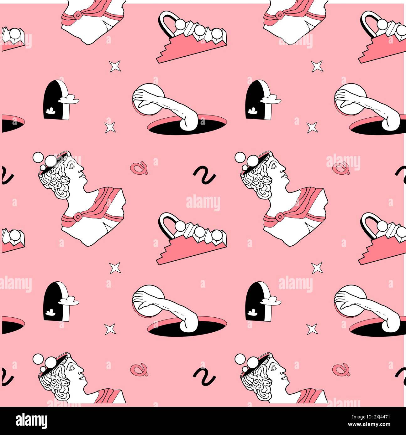 Contemporary surrealism y2k pattern with antique sculptures and ...