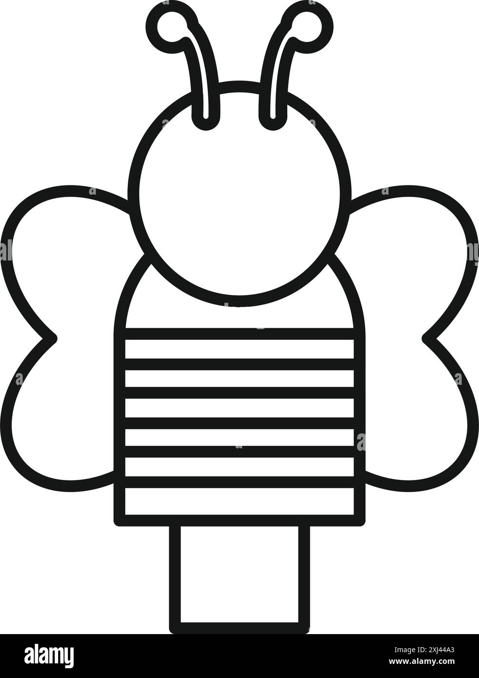 Simple line drawing of a friendly bee character flapping its wings ...