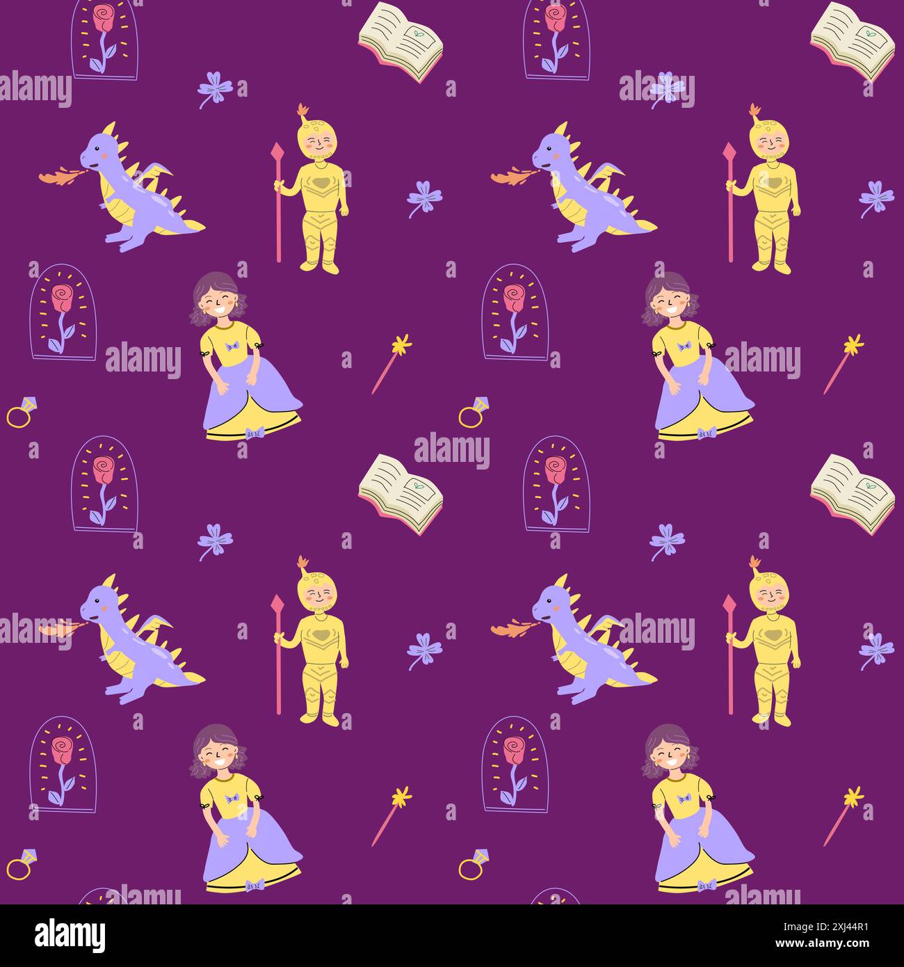 Childrens fairy pattern with princess and castle. Cute fantasy world ...