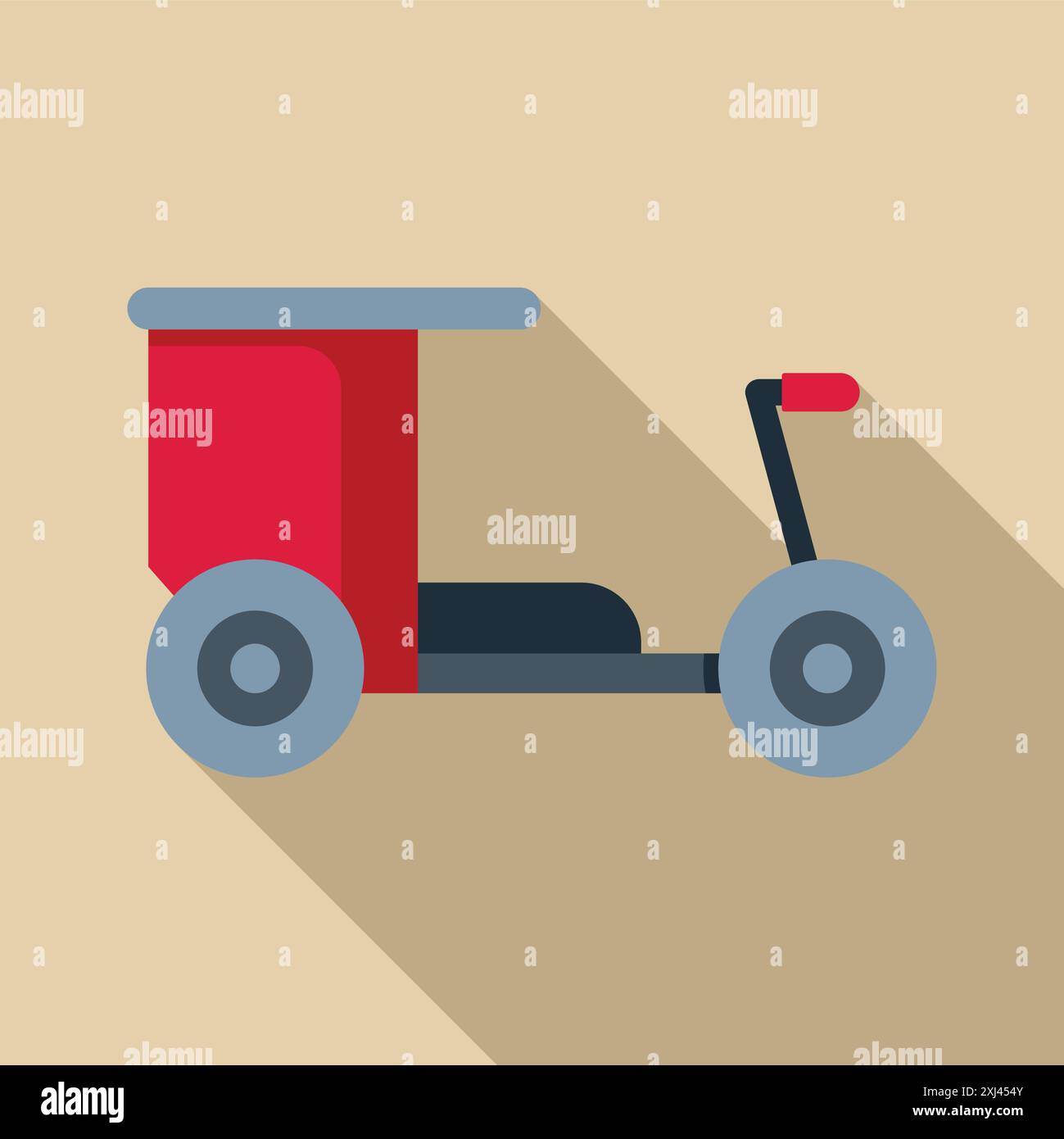 Red delivery tricycle transporting goods, modern urban transport ...