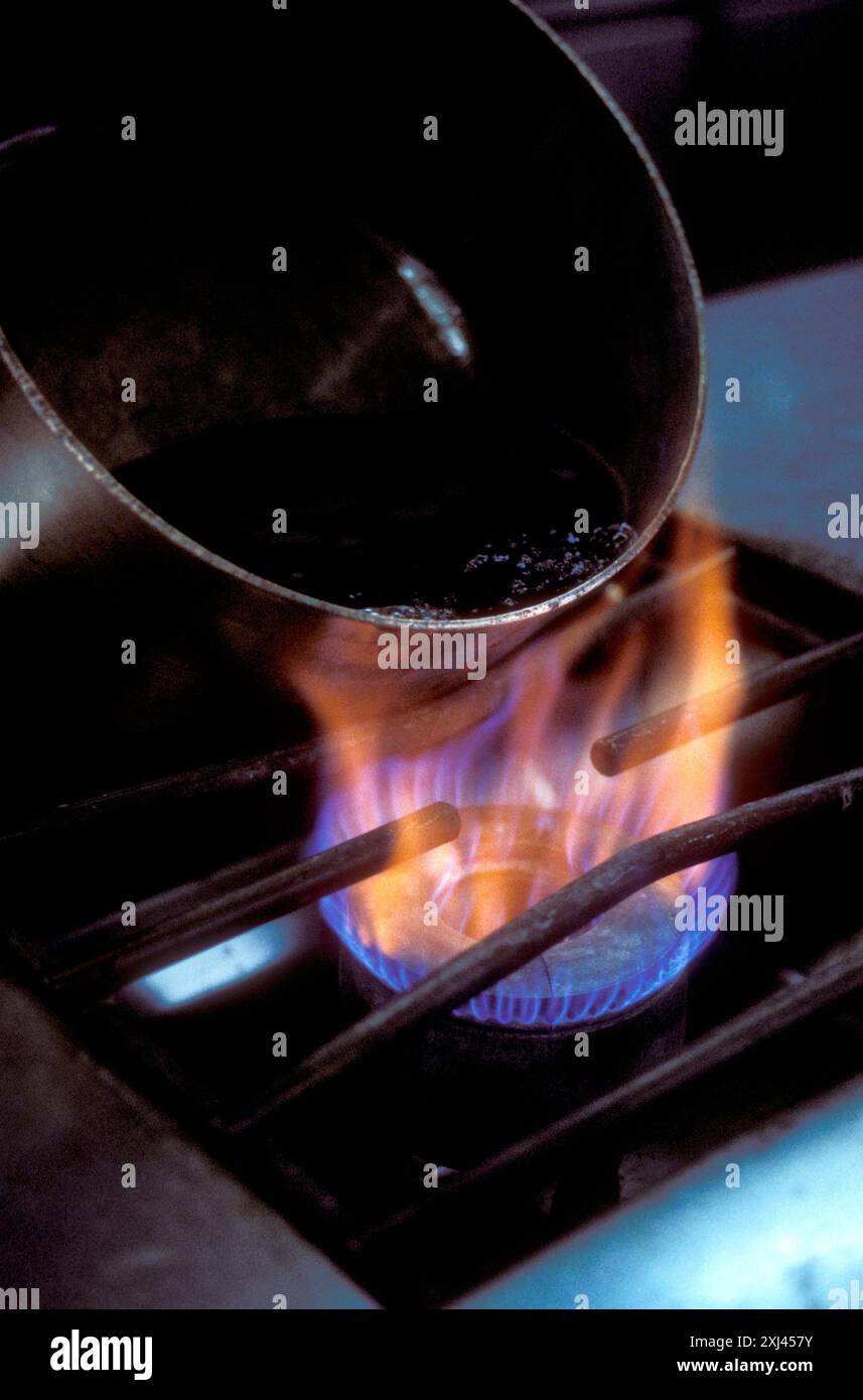 Pan on the gas fire Stock Photo - Alamy