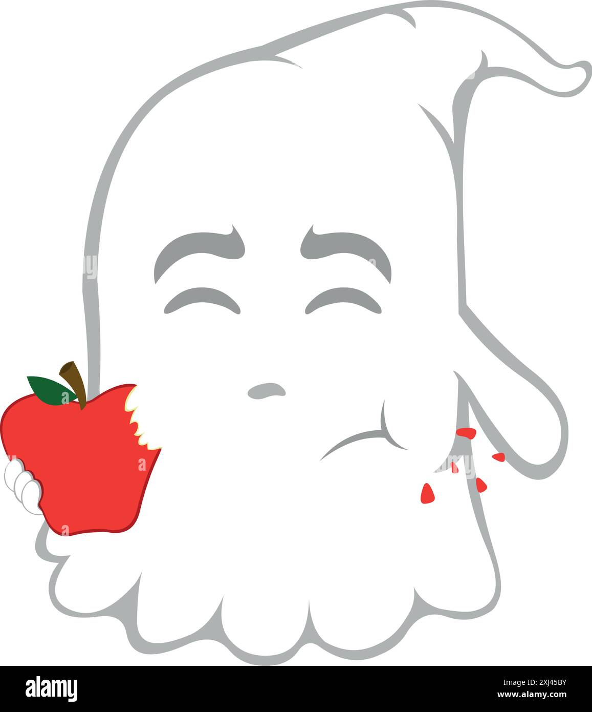 vector illustration character ghost cartoon, eating red apple fruit ...