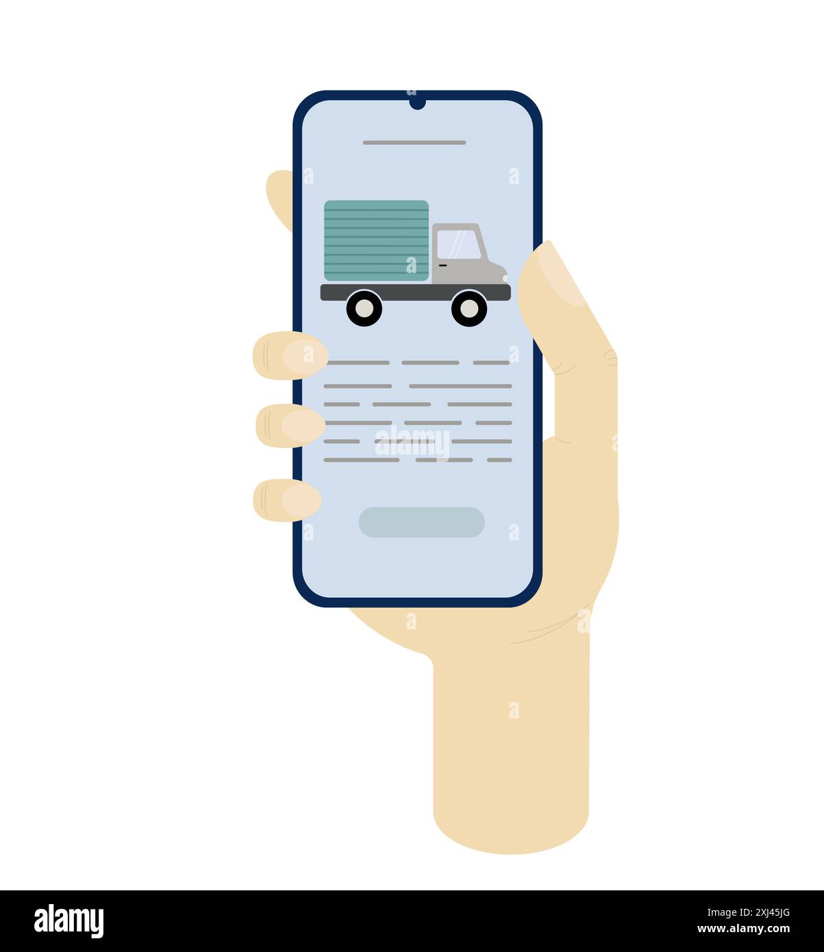 Lorry on mobile phone screen in hands on white background. Vector ...