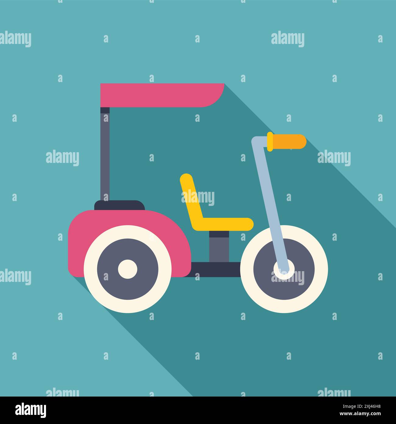 Colorful three wheeled vehicle standing on turquoise background Stock ...