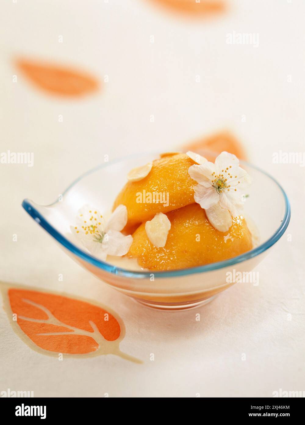 pan-fried apricots with almond milk Stock Photo - Alamy