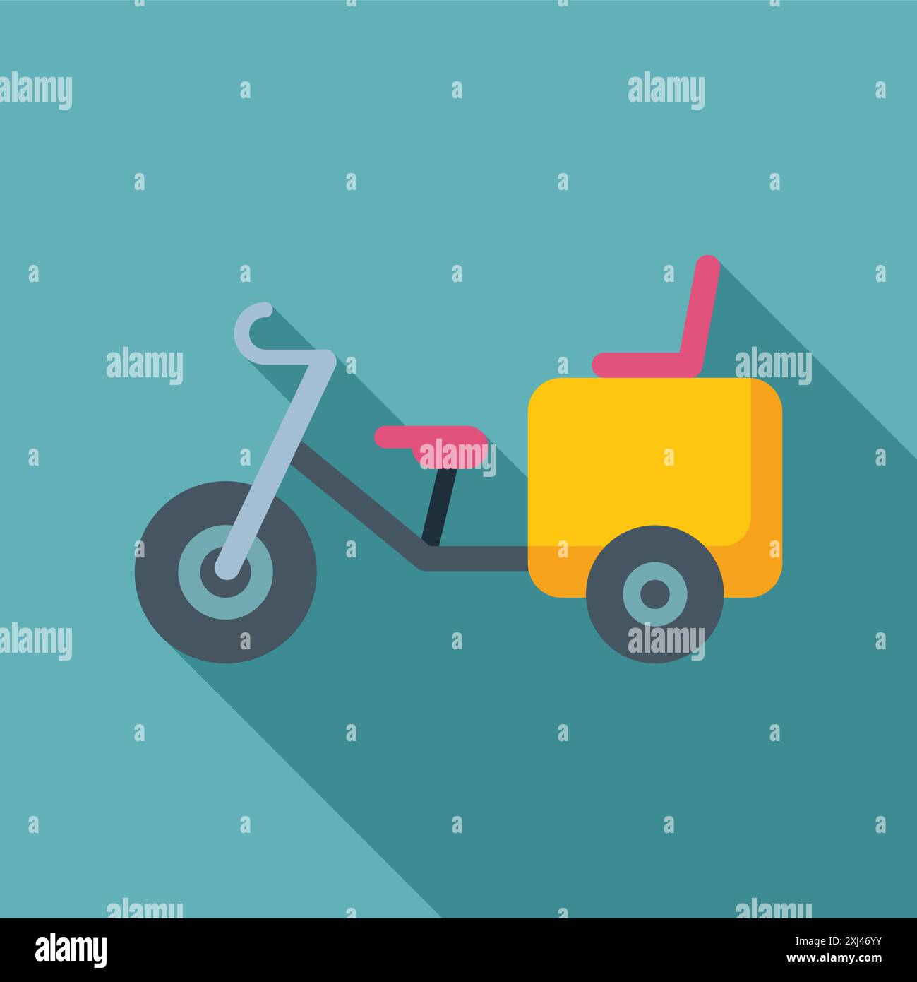 Yellow delivery tricycle with a box for transporting goods using pedal ...