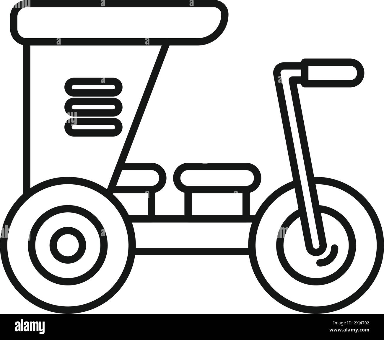 Simple black and white icon of a modern velomobile with three wheels, a ...